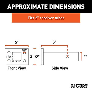CURT 48326 Pintle Mount for 2-Inch Hitch Receiver, 20,000 lbs, 6-Inch Length