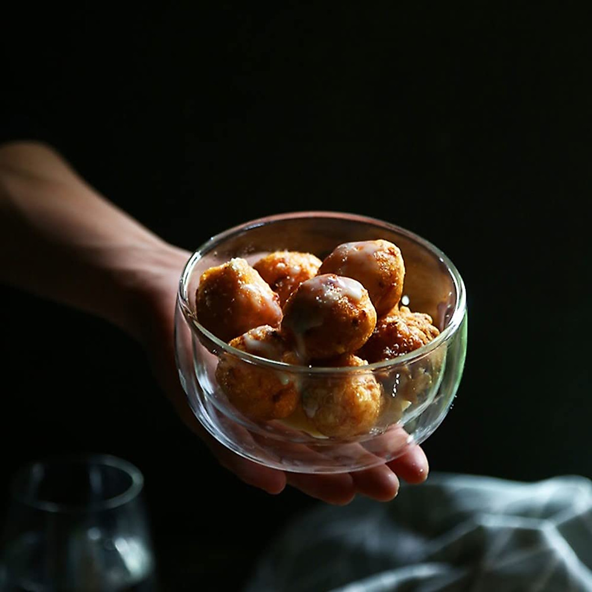 GracesDawn high temperature resistant double layer glass bowl borosilicate heat-resistant glass tableware transparent fruit salad bowl (800ml（27OZ）)