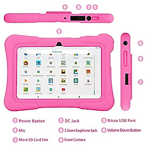 PRITOM 7 inch Kids Tablet, Quad Core Android 10, 32 GB ROM, WiFi, Bluetooth, Dual Camera, Educationl, Games, Parental Control, Kids Software Pre-Installed with Kids-Tablet Case (Light Pink)