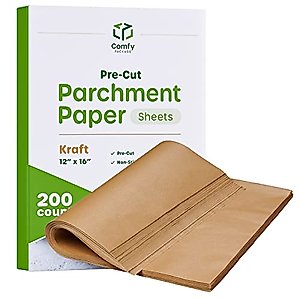 [200 Count] 12 x 16 Inch Precut Baking Parchment Paper Sheets Unbleached Non-Stick Sheets for Baking & Cooking - Kraft
