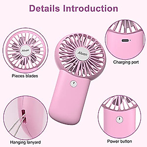 Aluan Handheld Fan Powerful Personal Mini Portable Speed Adjustable Battery Operated USB Rechargeable Eyelash Fan for Kids Women Men Indoor Outdoor Travel Cooling, Pink