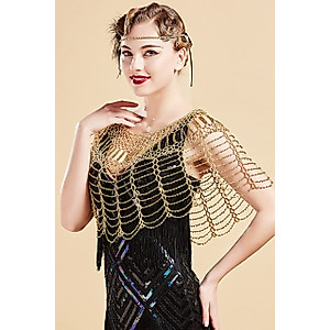 BABEYOND 1920s Shawl Wraps Gatsby Beaded Evening Cape Bridal Shawl Bolero Flapper Cover Up (Gold)