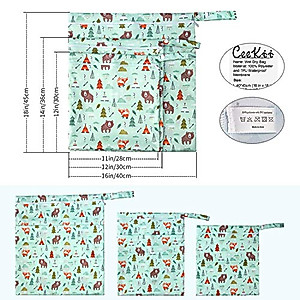 CeeKii Wet Dry Cloth Diaper Bags 3 Pack Washable Travel Bags, Waterproof Wet Bag, Baby Reusable Beach Pool Gym Bag for Swimsuits and Wet Clothes with Zippered Pocket and Snap Handle (Green)