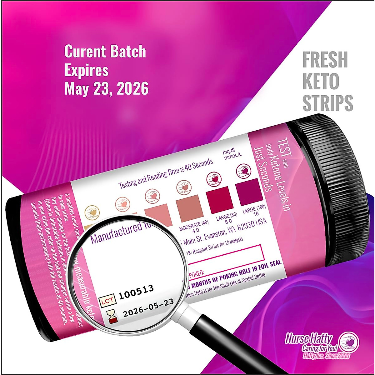 Nurse Hatty - 150 Ketone Test Strips w Built-in Color Chart – Free Keto Guide eBook & Free App - Made-in-The-USA - Urine Test for Ketogenic, Ketosis, Low Carb, Atkins & Paleo Diets - Extra Long Strips