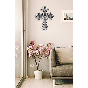 Ardour 10 Inch Antique Silver and Black Wall Cross For Home Decor.Metal Hanging Decorative Crosses Wall Decor.Cross For Wall Of Crosses,Religious Home Decor