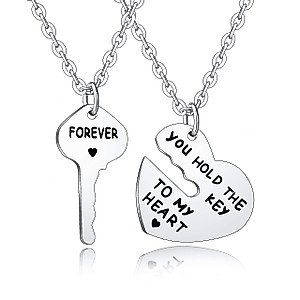 BESPMOSP Set of 2 You Hold The Key To My Heart Forever Matching Pendant Necklace