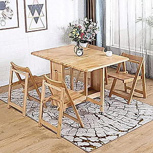 EEGUAI Folding Table Wooden Kitchen Dining and Chairs Set Computer Table for Office Home Kitchen with Wheels