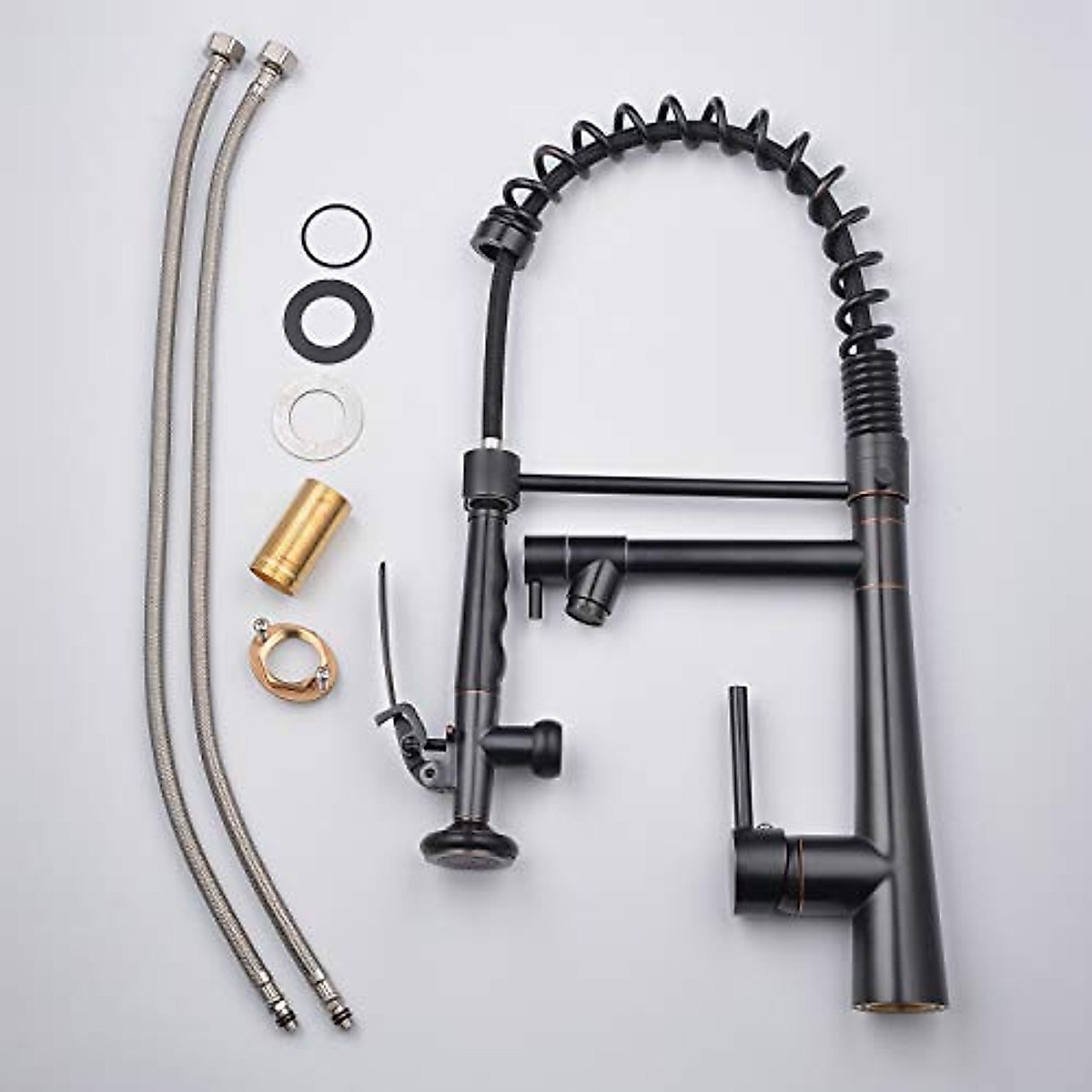 Kitchen Faucet Oil Rubbed Bronze, Beelee Industrial Kitchen Sink Faucet Commercial Faucet ，High Arc Pre-Rinse Kitchen Faucet with Pull Down Spring Spout and Pot Filler