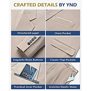 YND Men's Slim Fit 2 Button 3 Piece Suit Set, Blazer Jacket Vest Pants and Tie, Solid Wedding Dress Tux and Trousers Deep Blue