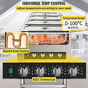 Commercial Electric Food Warmer | 4-Pot Steam Table with 2 Lockable Wheels | Food-Grade Stainless Steel | ETL Certified for Catering and Restaurants