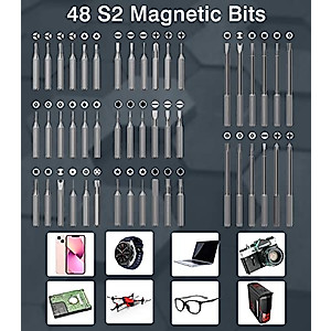 Housolution Mini Electric Screwdriver, 62 In 1 Magnetic Screwdriver with 48PCs Bits Small Cordless Electric Screwdriver Kit With Led Light, Handy Repair Tool for Phone Watch Camera Laptop, Gray