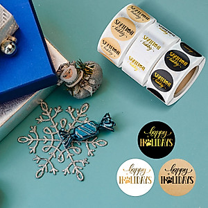 1500 Pieces 1 Inch Holiday Stickers Round Snowflake Paw Print Stickers Self-Adhesive Christmas Package Stickers for Envelopes Gold Foil Happy Holiday Stickers for Christmas Decor and Party Supplies