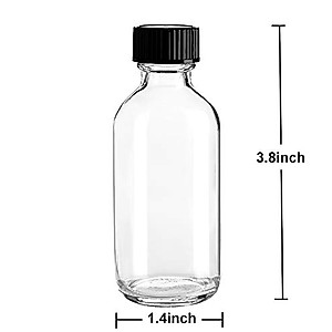Bekith 30 Pack 2 oz Small Clear Glass Bottles, Boston Round Sample Bottles with Black Poly Cone Cap for Juice, Ginger Shots, Oils, Whiskey, Liquids