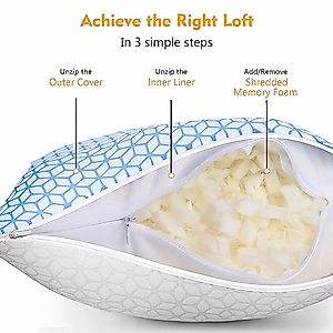 Love Attitude Pillows Queen Size Set of 2, Queen Pillows 2 Pack for Bed Shredded Memory Foam Pillows Adjustable, Cooling Pillow Soft and Supportive for Side Back Stomach Sleepers