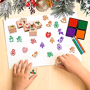 Zayvor Christmas Stamps Set, Wooden Rubber Stamp with Ink Pad Colored Pencil, Holiday Square Craft Stamp for Stamping Scrapbooking Crafting Booking Card Making Stocking Filler,Christmas Favor Gift