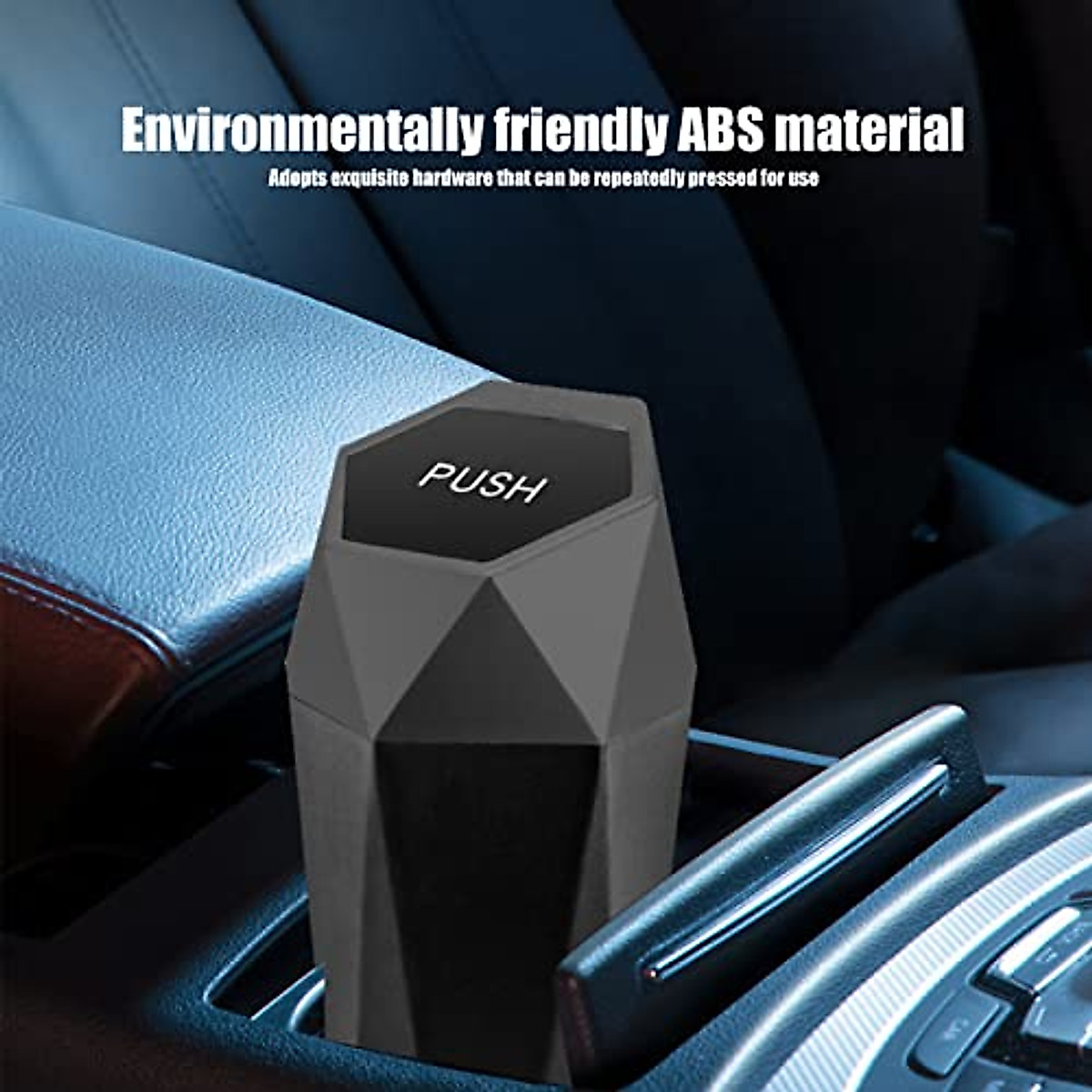 Yonput Pack-1 Car Trash Can with Lid, 3" x 7.8" Portable Automatic Small Trash Can, Diamond Design Waterproof Trash Can Used in Car Home Office (Black)