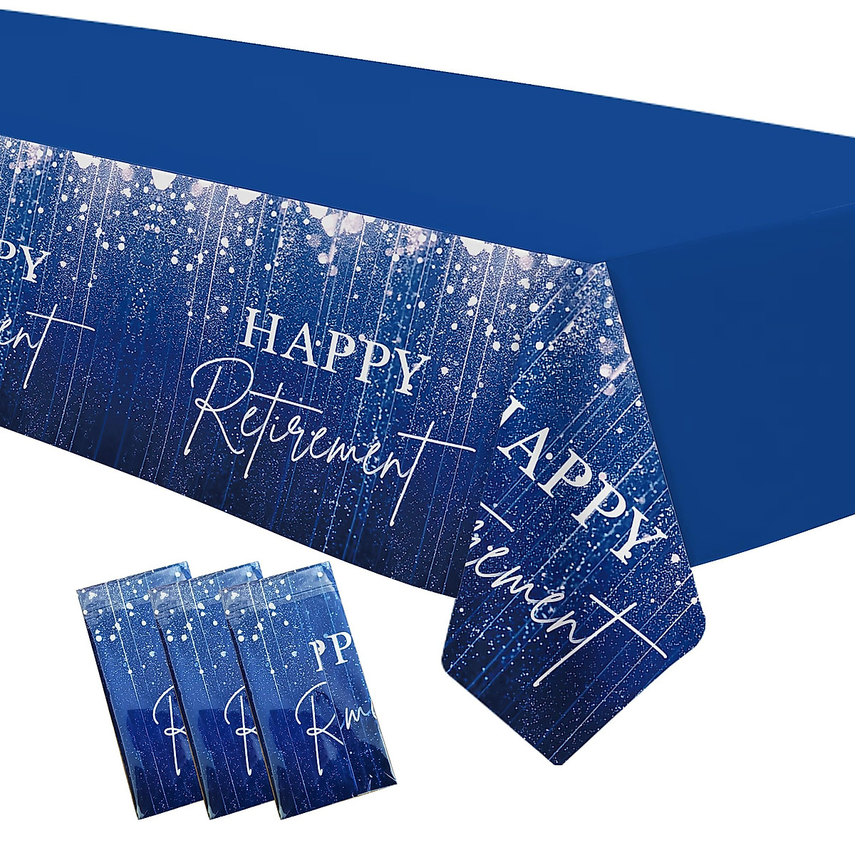 Xenorik Blue Retirement Party Tablecloth Decorations - Disposable Happy Retirement Party Supplies for Men Women Table Cover, Retirement Table Decorations Table Cloth - 3 Pack (54in x 108in)