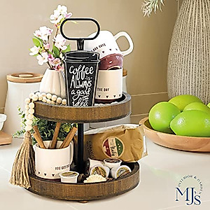 Tiered Tray Stand - 2 Tier Tray for Fruit, Cupcakes & More - Farmhouse Tiered Tray Decor Holder - 2 Tiered Tray Stand Farmhouse Tray - Wooden Trays for Decor - Two Tiered Serving Tray - Two Tier Tray