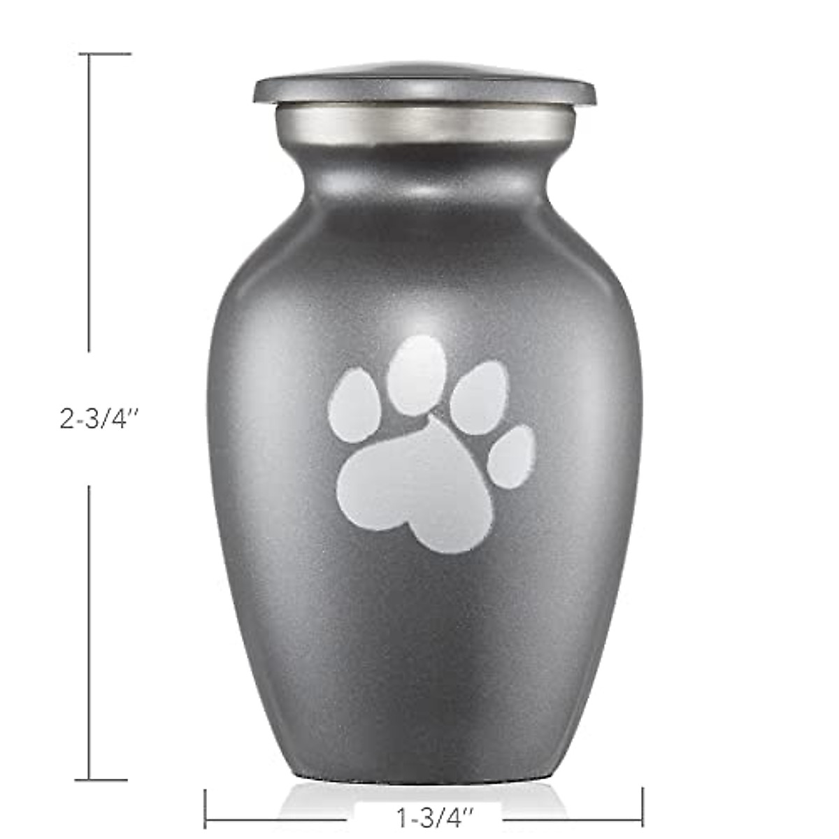 Reminded Pet Cremation Urns for Dog and Cat Ashes, Memorial Paw Print Urn - Extra Small Keepsake Gray