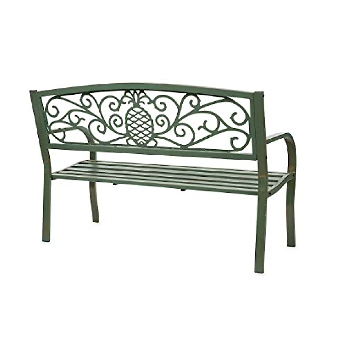 Plow & Hearth Weatherproof Pineapple Outdoor Bench | Holds Up to 300 lbs | Garden Patio Porch Park Deck | Metal | Green