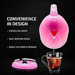Ovente Electric Kettle 1.7 Liter Cordless Hot Water Boiler, 1100W with Automatic Shut-Off and Boil Dry Protection, Fast Boiling BPA-Free Portable Instant Heater for Making Tea, Coffee, Pink KP72P