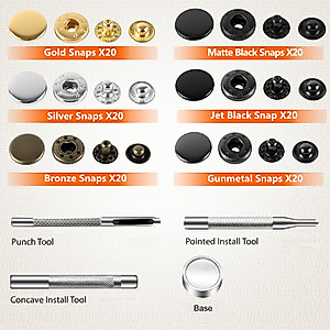 Alritz 120 Set Leather Snap Fasteners Kit, 12.5mm Metal Button Snaps Press Studs with 4 Setter Tools, 6 Color Leather Snaps for Clothes, Jackets, Jeans Wears, Bracelets, Bags (12.5mm)