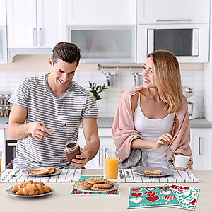 Whaline Valentine's Day Swedish Kitchen Dishcloth Blue Red Dish Towel Truck Love Heart Gnome Prints Valentine Hand Drying Tea Towel for Wedding Anniversary Cooking Baking, 6.7 x 7.7 in, 6Pcs