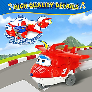 Super Wings Jett's Takeoff Tower 2-in-1 Airplane Toys Playset with 2" Jett Mini Figure Transform-a-Robots, Toys for Preschool Kids, Gifts for Boys and Girls Age 3+, Educational Learning Toys