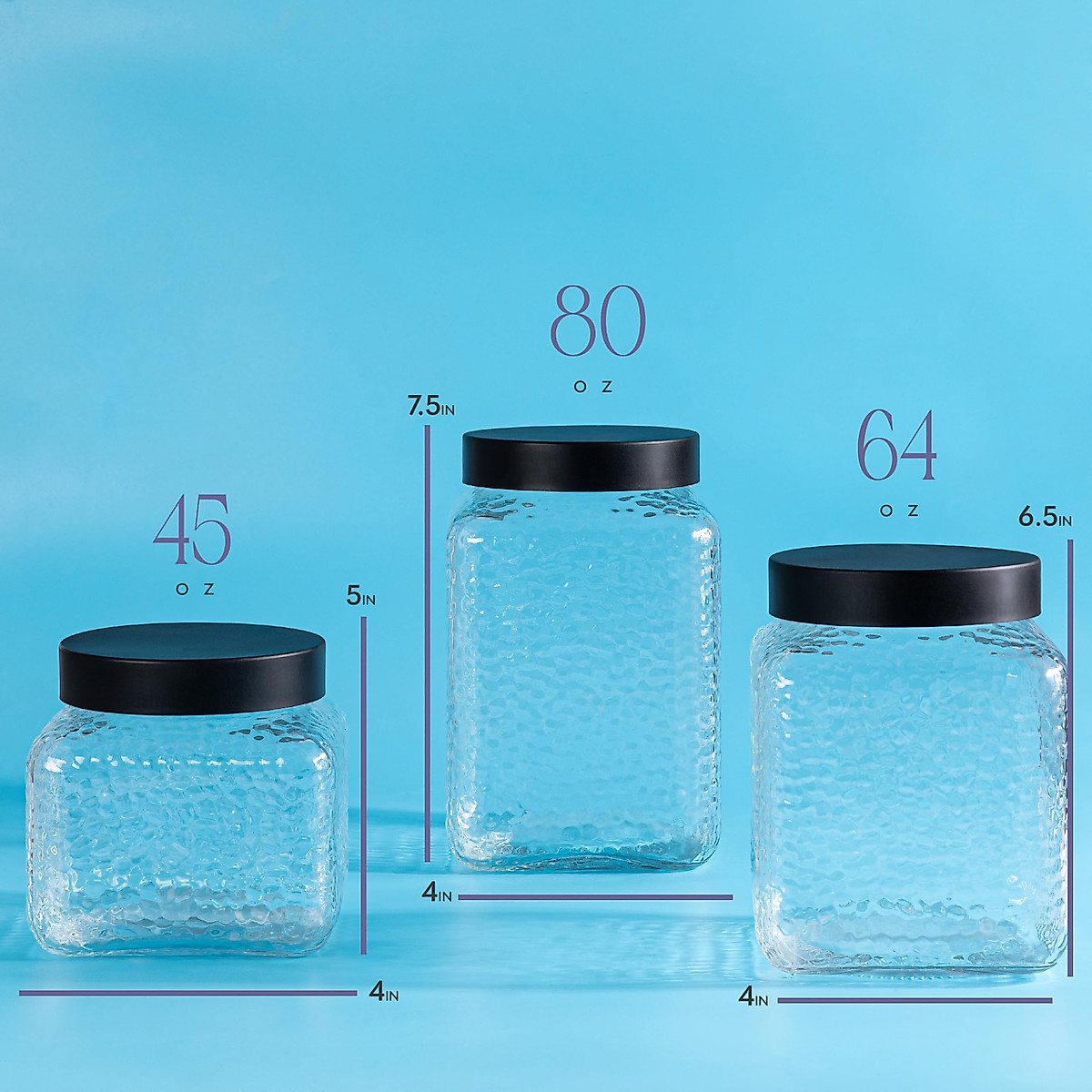 kitchentoolz Large Glass Jar Container Set - Retro Design - Food Storage & Pantry Organization Canisters Cookie, Flour, Tea, Sugar, Candy Jars Storage - Set of 3
