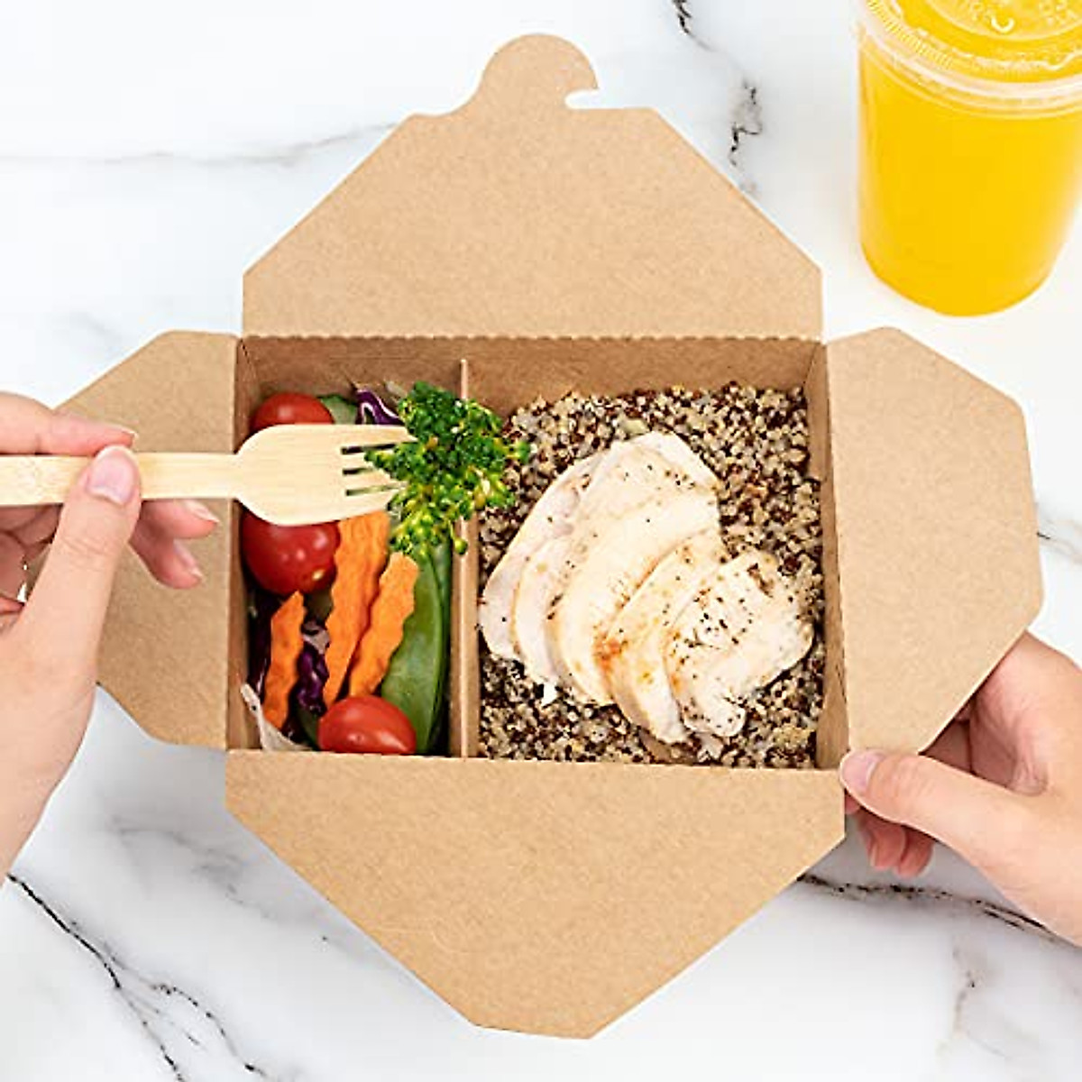 Restaurantware Bio Tek 47 oz Rectangle Kraft Paper #3 Bio Box Take Out Container - 2-Compartment - 6 1/2" x 5 1/4" x 2 1/2" - 200 count box
