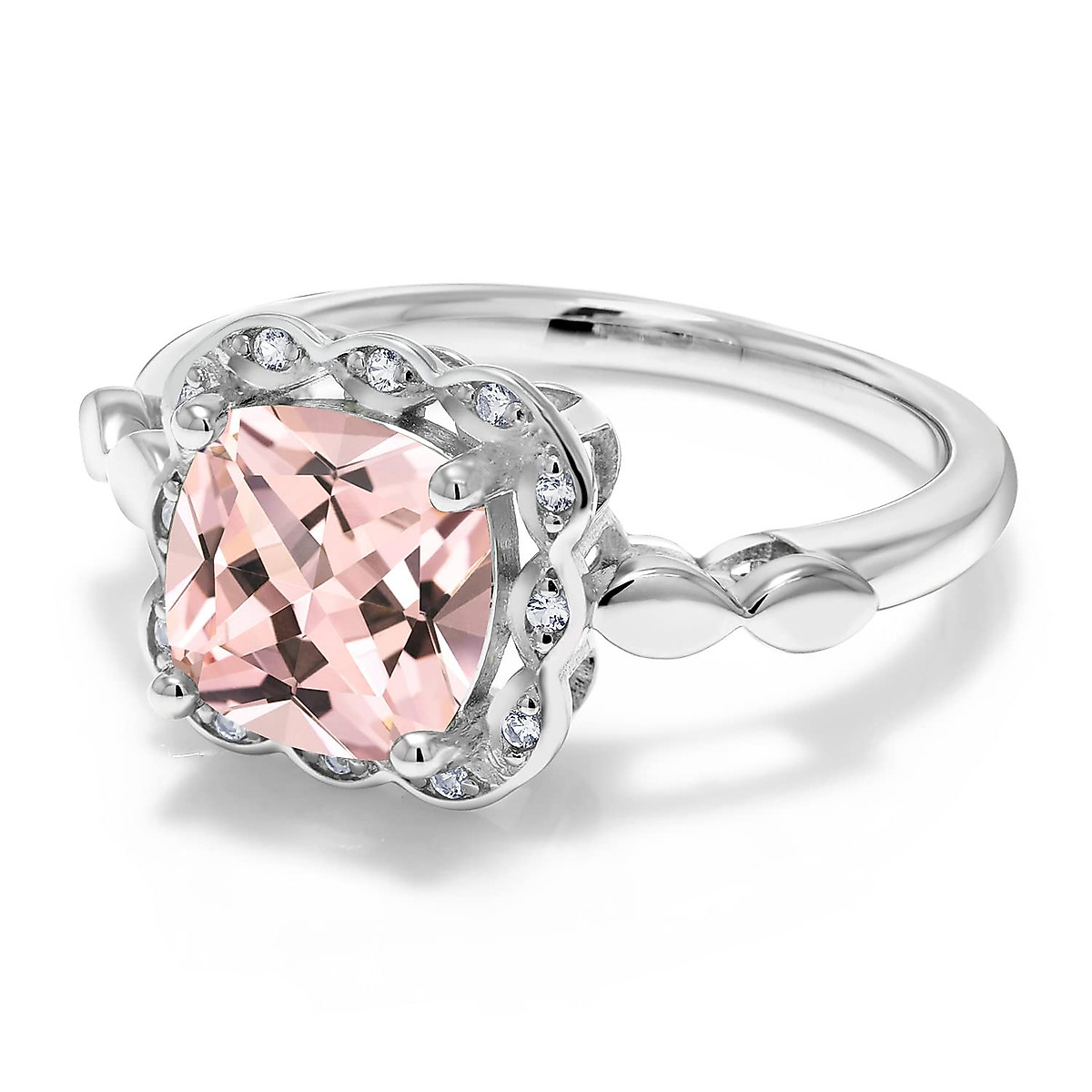 Gem Stone King 925 Sterling Silver 8MM Cushion Gemstone Birthstone and White Created Sapphire Engagement Ring | Wedding Engagement Anniversary Promise Ring For Women