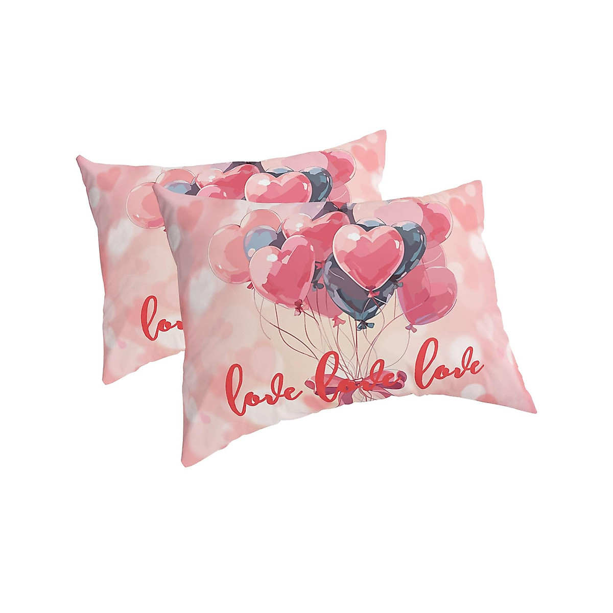 Hokiten Standard Size Pillow Cases Set of 2 - Love Heart Valentine's Day Microfiber Soft Pillowcases with Envelop Closure, Pink Red Grey Love Heart Balloon Lumbar Pillow Cover for Sofa, 20x26 Inches
