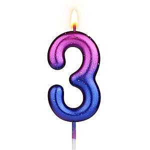 TOYMIS 2.4in Birthday Candle, Purple Blue Gradient Number Birthday Candles for Cake Number Candle Decoration for Kids Adults Birthday Party Wedding Anniversary Graduation Ceremony (3)