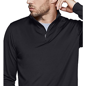 TSLA Men's Quarter Zip Thermal Pullover Shirts, Winter Fleece Lined Lightweight Running Sweatshirt, Fleece 1/4 Zip Sweatshirt Black, Medium