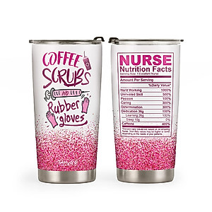 64HYDRO 20oz Coffee Scrubs and Rubber Gloves Nurse Nutrition Facts Inspiration Motivation Tumbler Cup with Lid, Double Wall Vacuum Sporty Thermos Insulated Travel Coffee Mug - THA0503002Z