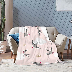 Throw Blanket 40x50 Inch,Flower Sky Bird Heart Flannel Soft Cozy Fluffy Throw Blankets and Warm Throws for Adults in Couch Sofa Bed 50x40 Inch
