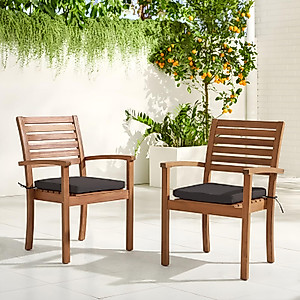 OC Orange-Casual Stackable Patio Dining Chairs Set of 4, Outdoor Acacia Wooden Chairs w/Armrest & Removeable Fabric Cushion, FSC Certified Wood, for Porch, Backyard, Garden, Indoor, Dark Grey