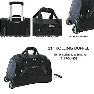 TPRC Adventure Rip-Stop Upright Rolling Duffel Bag, Black, 21 Inch