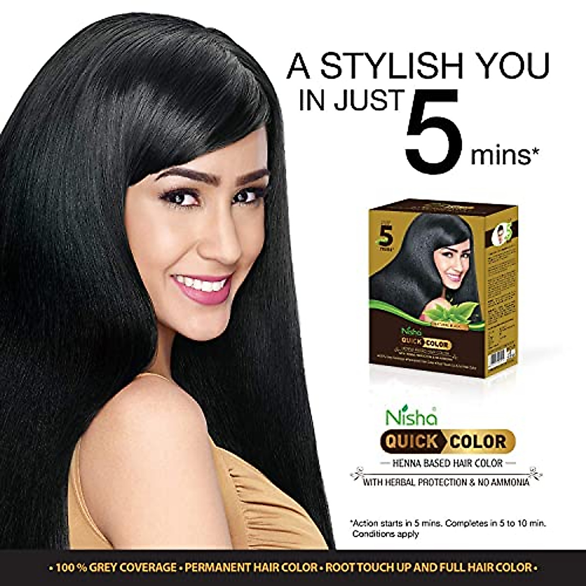 Nisha Quick Hair Color Henna-Based Herbal Protection & No Ammonia 100% Grey Coverage permanent Root Touch Up & Full Hair Color