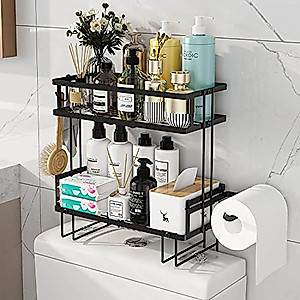 Godboat Over The Toilet Storage, 2-Tier Bathroom Organizer Shelves, Multifunctional Toilet Rack,No Drilling Space Saver with Wall Mounting Design (Black)