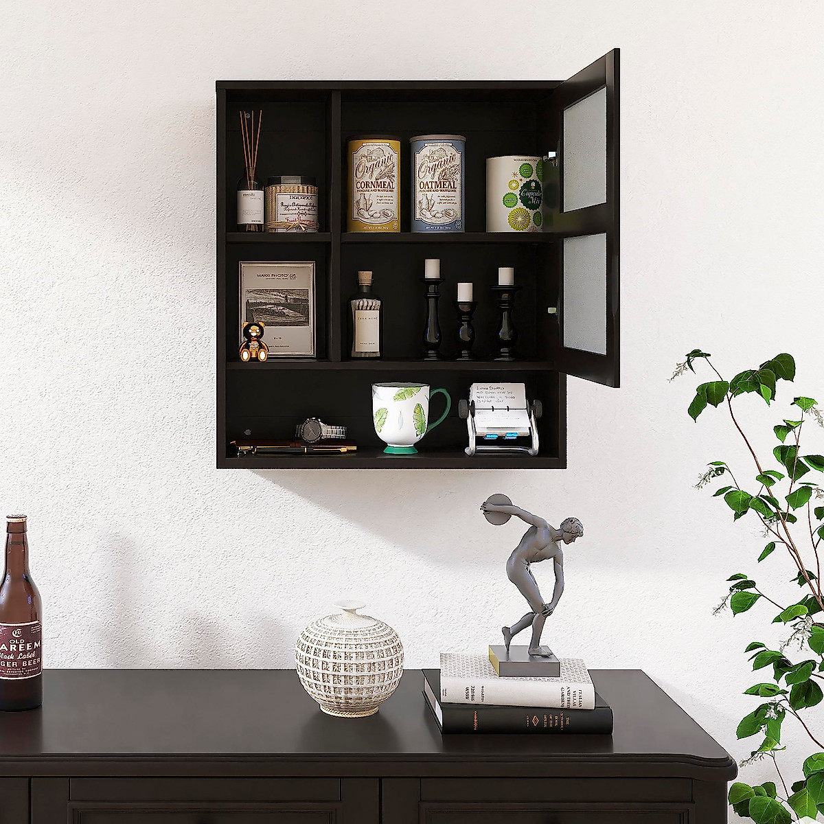 SMIBUY Bathroom Mirror Cabinet Wall Mounted, Bamboo Space Saver Medicine Cabinet, Wall Hanging Over Toilet Storage Cabinet with Mirror Door and Adjustable Shelf (Black)