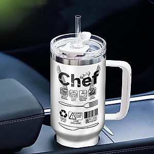 WAZONE Personalized Chef Nutrition Facts Tumbler 40oz with Handle and Straw Culinary Stainless Steel Tumblers Travel Mug Gift Ideas Novelty Custom Name Gifts For Women Men Cooking Lovers