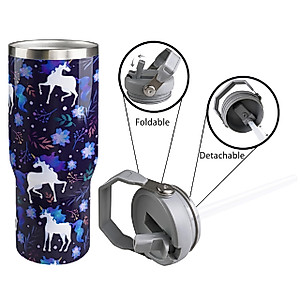HOWSEESNOW 30oz Horse Tumbler With Handle and Straw - Insulated Leak Proof Travel Coffee Mug, Reusable Stainless Steel for Horse Lovers, Gifts for Girls, Dark Purple