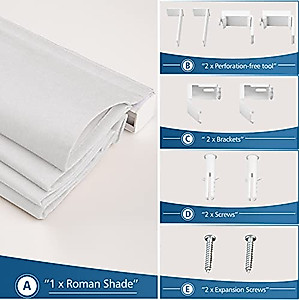 SUNFREE Cordless Roman Shades for Windows, Blackout Room Darkening Roman Blinds, Thermal Insulated Window Blinds Treatment, Washable Roman Blind for Living Room, Bedroom, Kitchen, 33" x 64", White