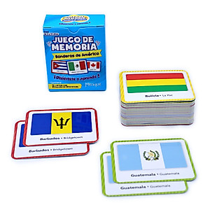 Menique, Flags of The Americas, Memory Matching Game in Spanish, for Kids and Adults, 70 Tiles. Juego de Memoria de Banderas de America