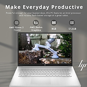 HP 17.3 Inch Touchscreen Laptop for College Students, AMD Ryzen 3 7320U, Windows 11, 8GB DDR5 RAM, 512GB SSD, AMD Radeon Graphics, Webcam, Bluetooth 5.0, USB Type-C, PCM