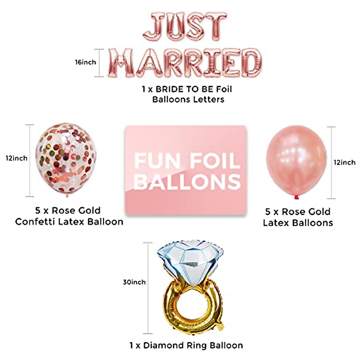 Just Married Decorations Wedding Decorations Set – Wedding Balloons Decorations – Just Married Balloons Just Married Banner – Wedding Party Decorations Congratulations for Bridal Shower Party