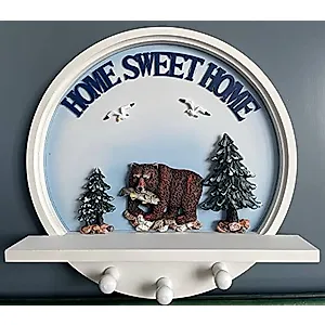 Konjouror 3D Bear Wall Decor with Hooks, Wooden Wall Plaque with Bear and Pine Trees, Sweet Home Wall Sign, Adventure Woodland Theme Wall Decor, Decorative Hooks, Kids Coat Rack