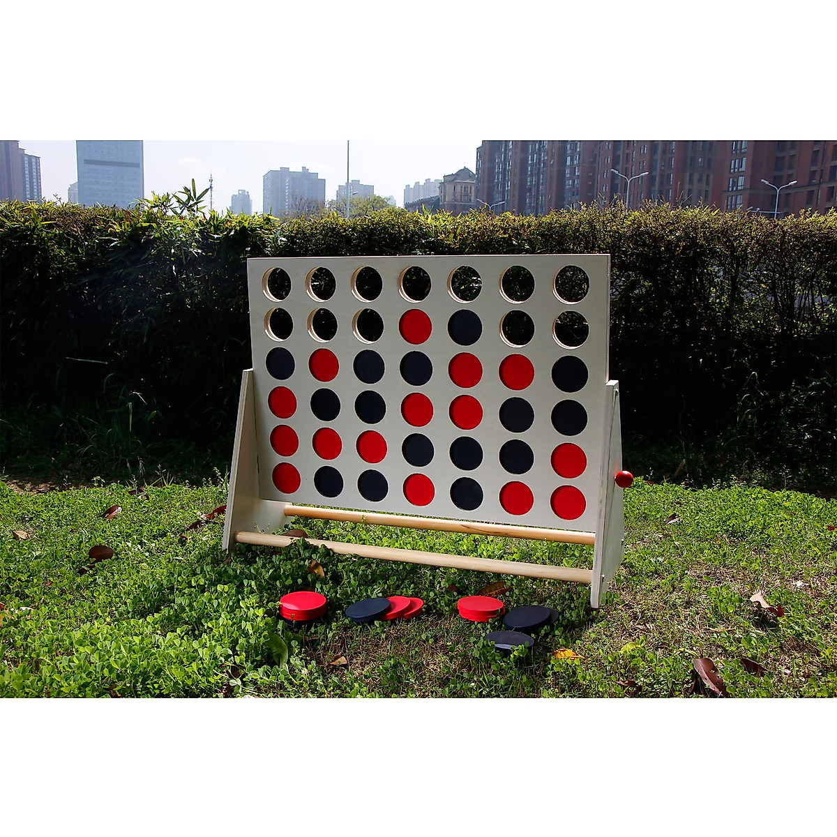 Juegoal 4 in a Row Giant Game Set, 1.5FT Height Classic Wooden Connect Game, Line Up 4 Games with Carrying Case, Yard Lawn Outdoor Game for Kids Adults Family