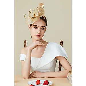 BABEYOND Women's Pillbox Fascinator Hat Kentucky Derby Hat Feather Fascinator Headband Tea Party Fascinator Hat for Cocktail Gold